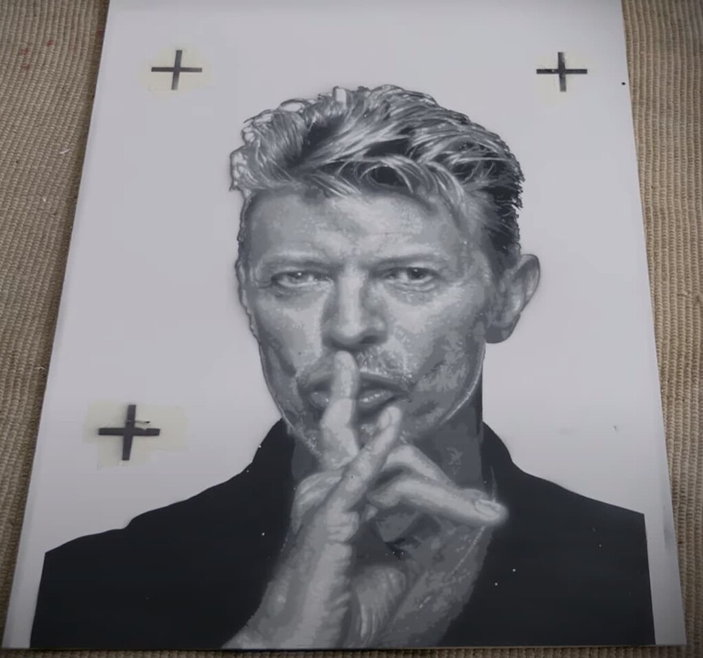 David Bowie portrait, 8 layer stenciled greyscale spray paint on 24"x36 ...